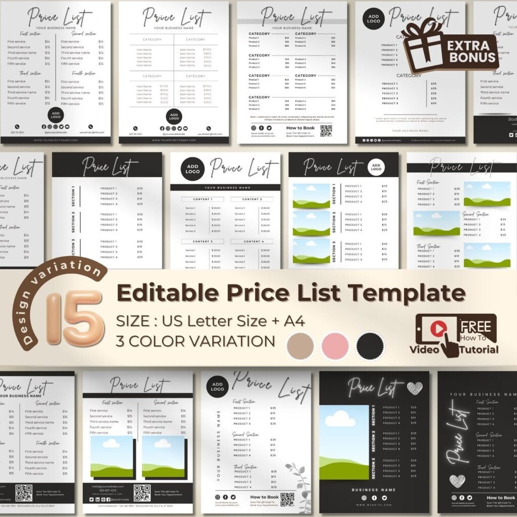 Price List Templates Bundle - Earn with Design