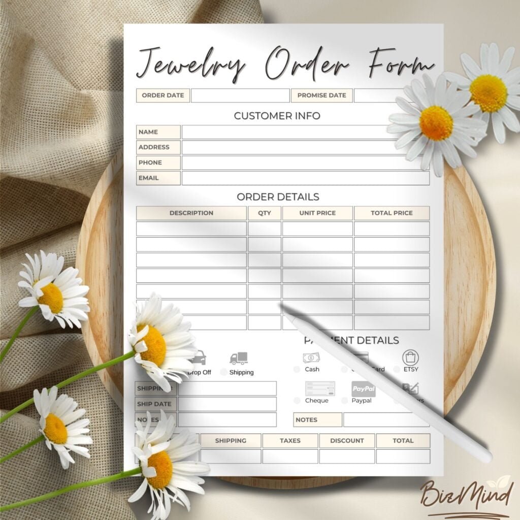 Jewelry Order Form Template - Earn with Design